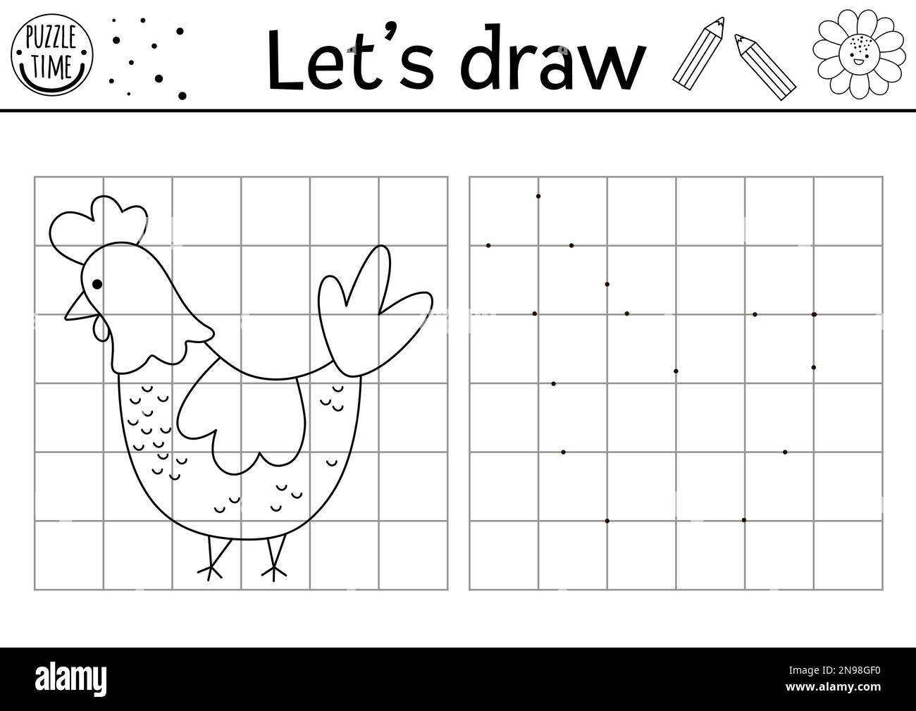 Draw the hen. Complete the picture. Vector on the farm drawing practice ...