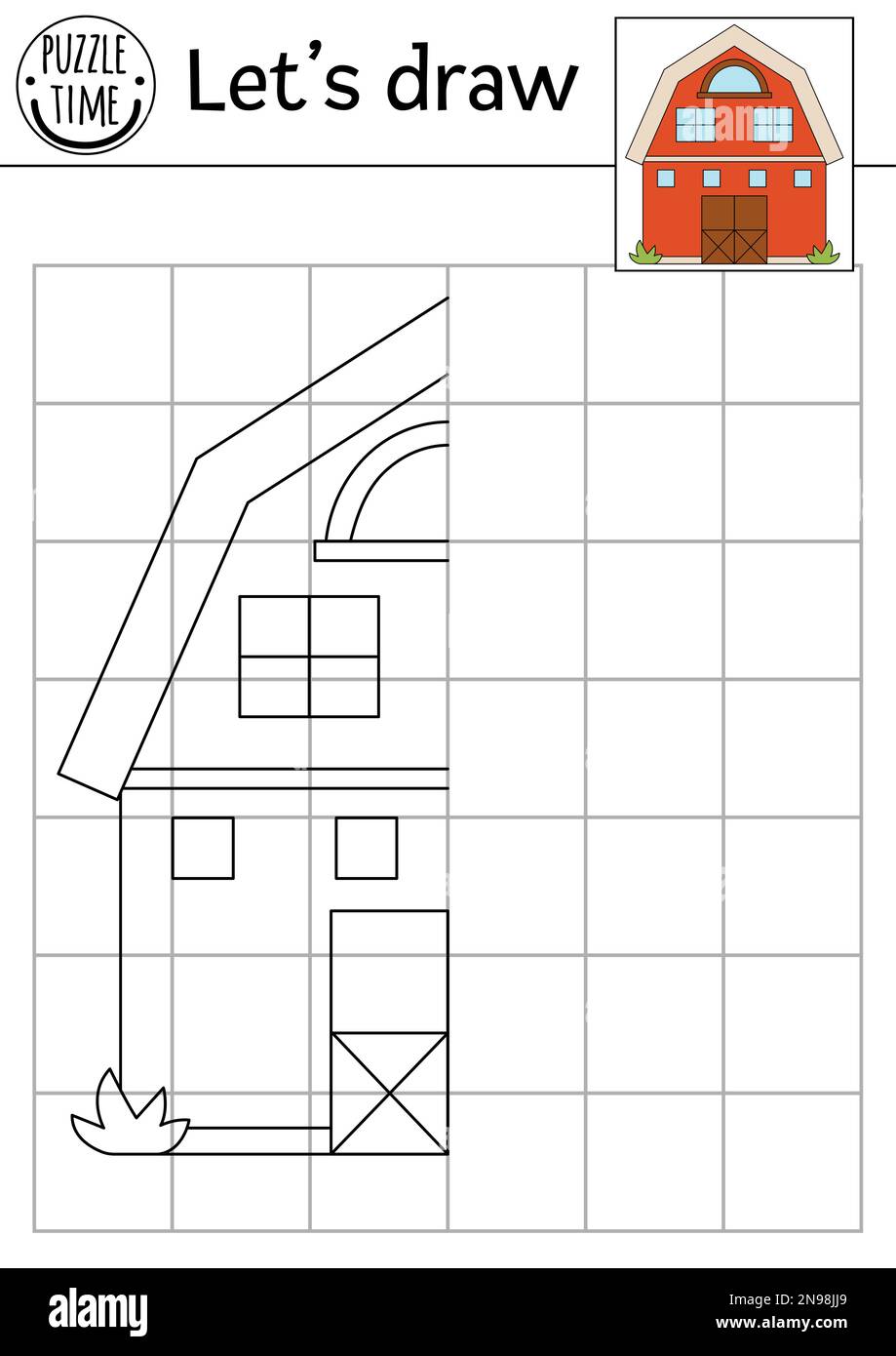Complete the barn picture. Vector on the farm symmetrical drawing ...