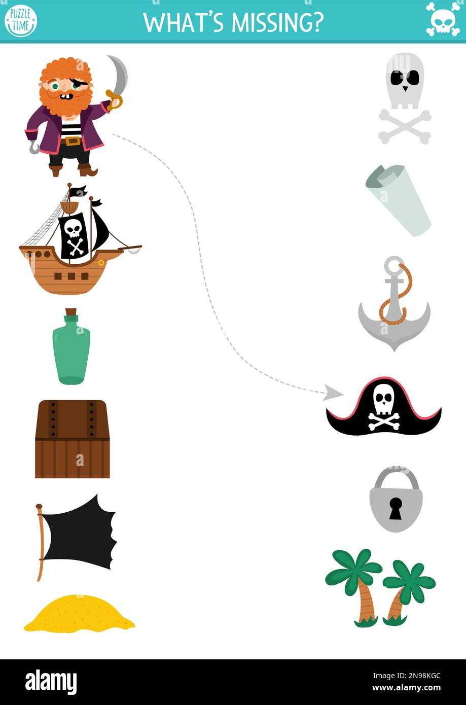 Pirate matching activity with cute marine symbols. Treasure hunt puzzle ...