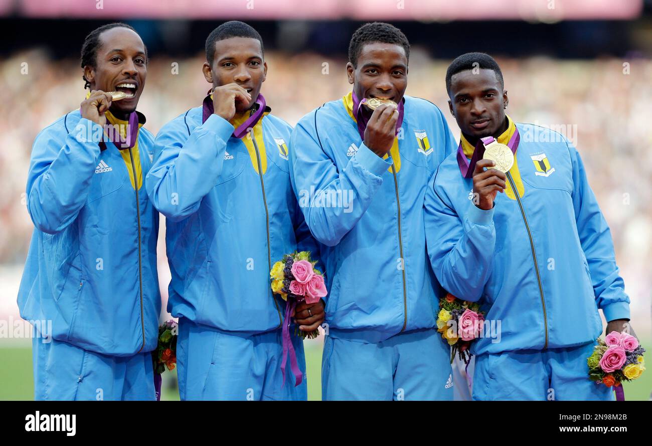 Bahamas' men's 4x400-meter relay team Chris Brown, Demetrius Pinder ...