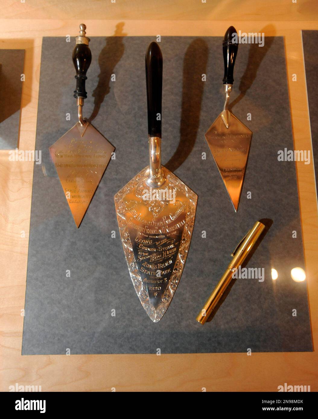 In this July 31, 2012 photo, commemorative trowels used by Franklin ...