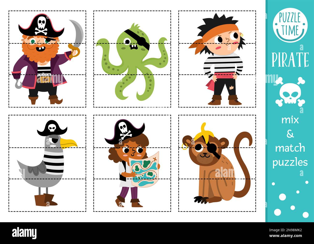 Vector pirate mix and match puzzle with cute characters. Matching ...