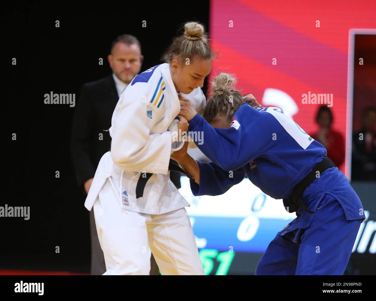 Jessica Klimkait of Canada and Daria Bilodid of Ukraine during the Judo Paris Grand Slam 2023 on ...