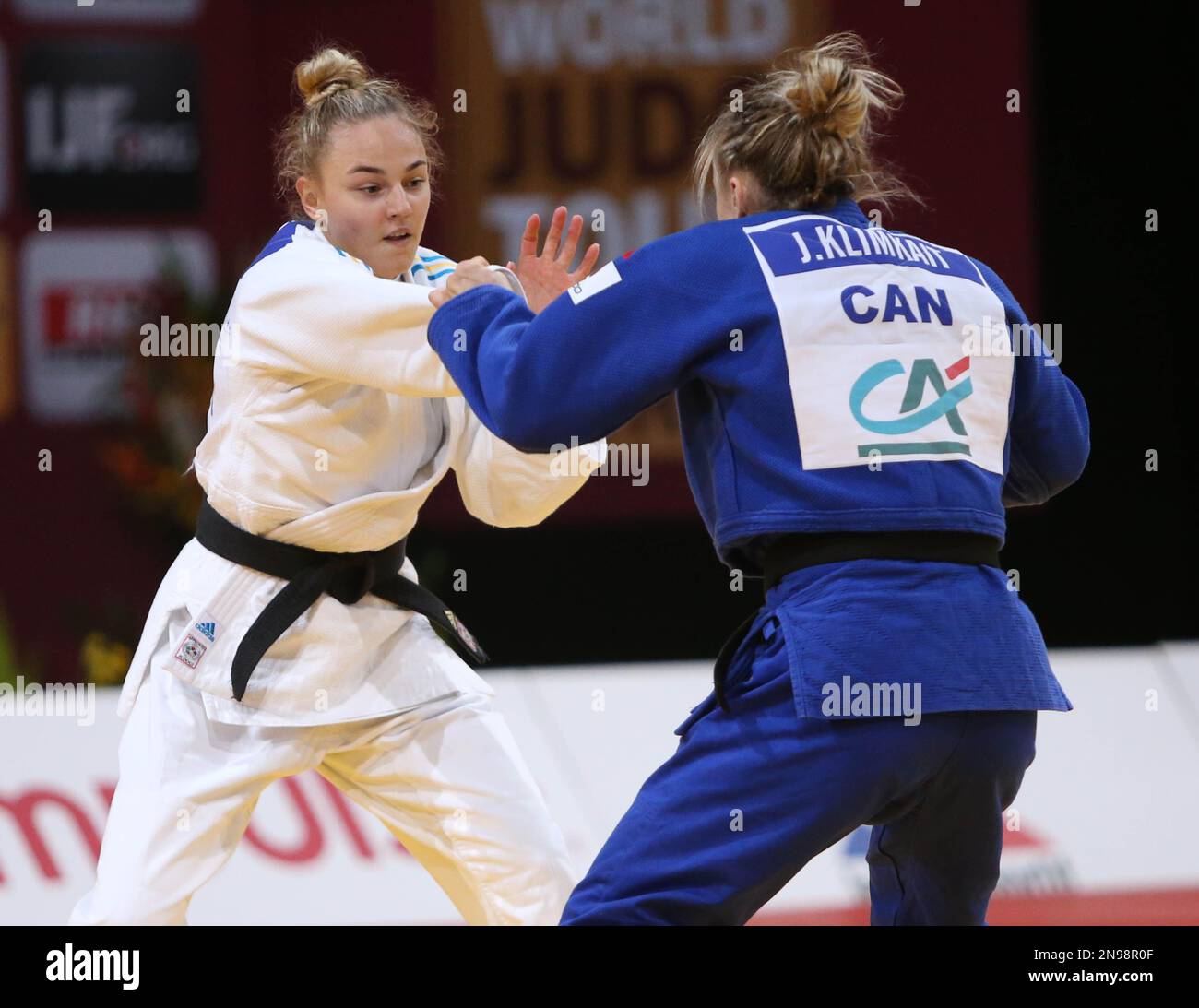 Jessica Klimkait of Canada and Daria Bilodid of Ukraine during the Judo Paris Grand Slam 2023 on ...