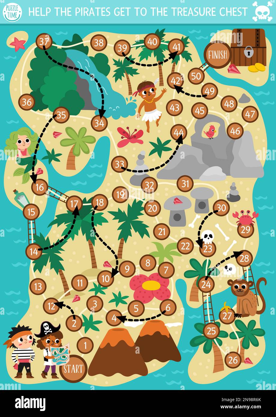 Pirate dice board game for children with cute kids pirates hunting ...