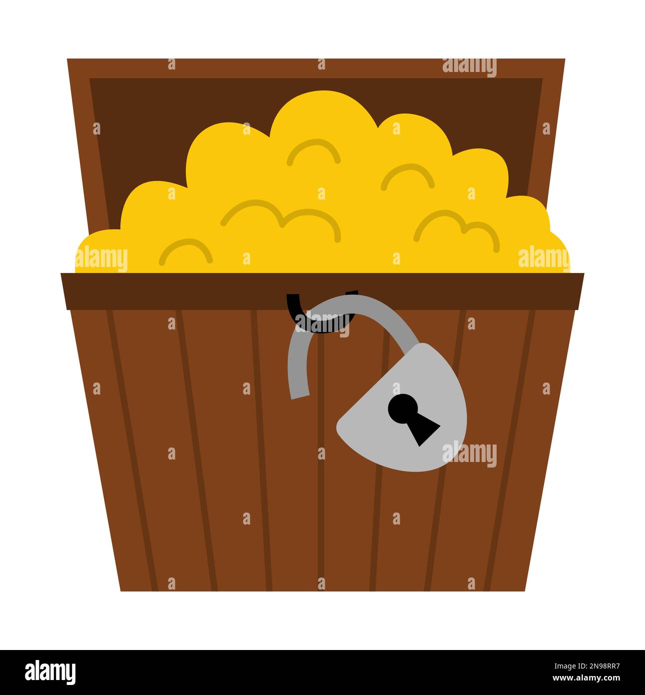 Opened treasure chest with gold. Pirate wooden coffer with jewelry and ...