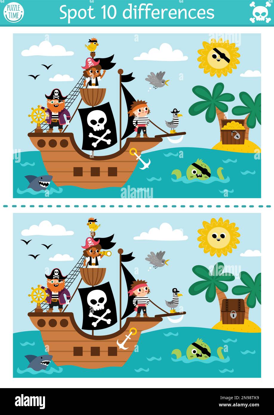 Find differences game for children. Sea adventures educational activity ...