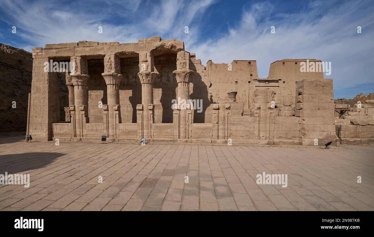 The Temple of Edfu in Edfu, Egypt external daylight view showing the ...