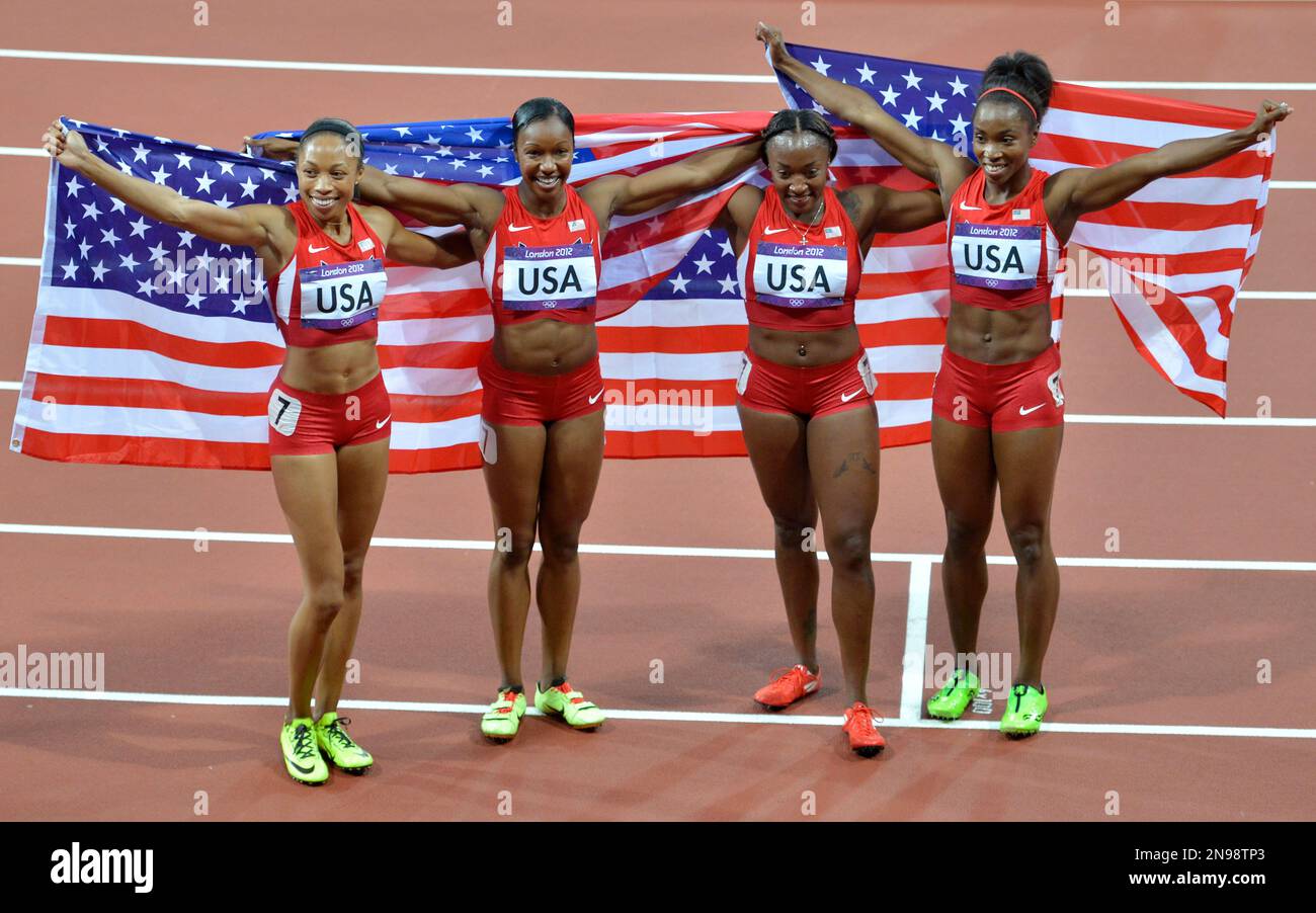 United States' women's 4 x 100-meter relay team members from left ...