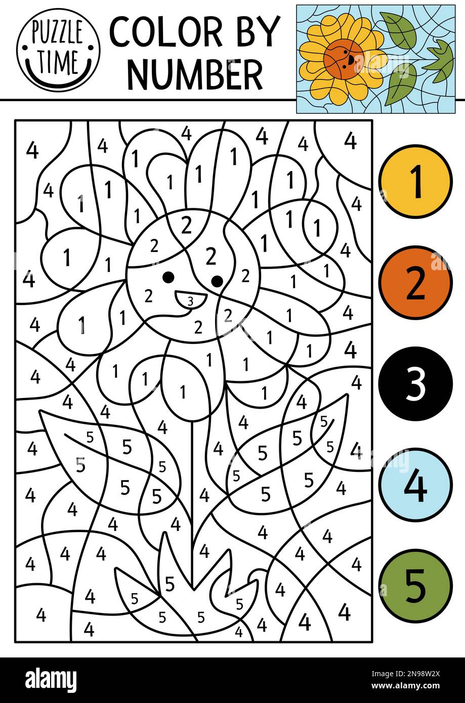 Vector on the farm color by number activity with sundlower. Rural ...