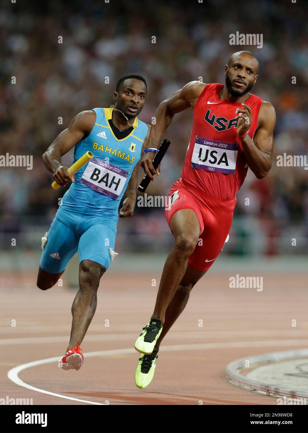 Bahamas' Ramon Miller, left, and Angelo Taylor of the United States ...