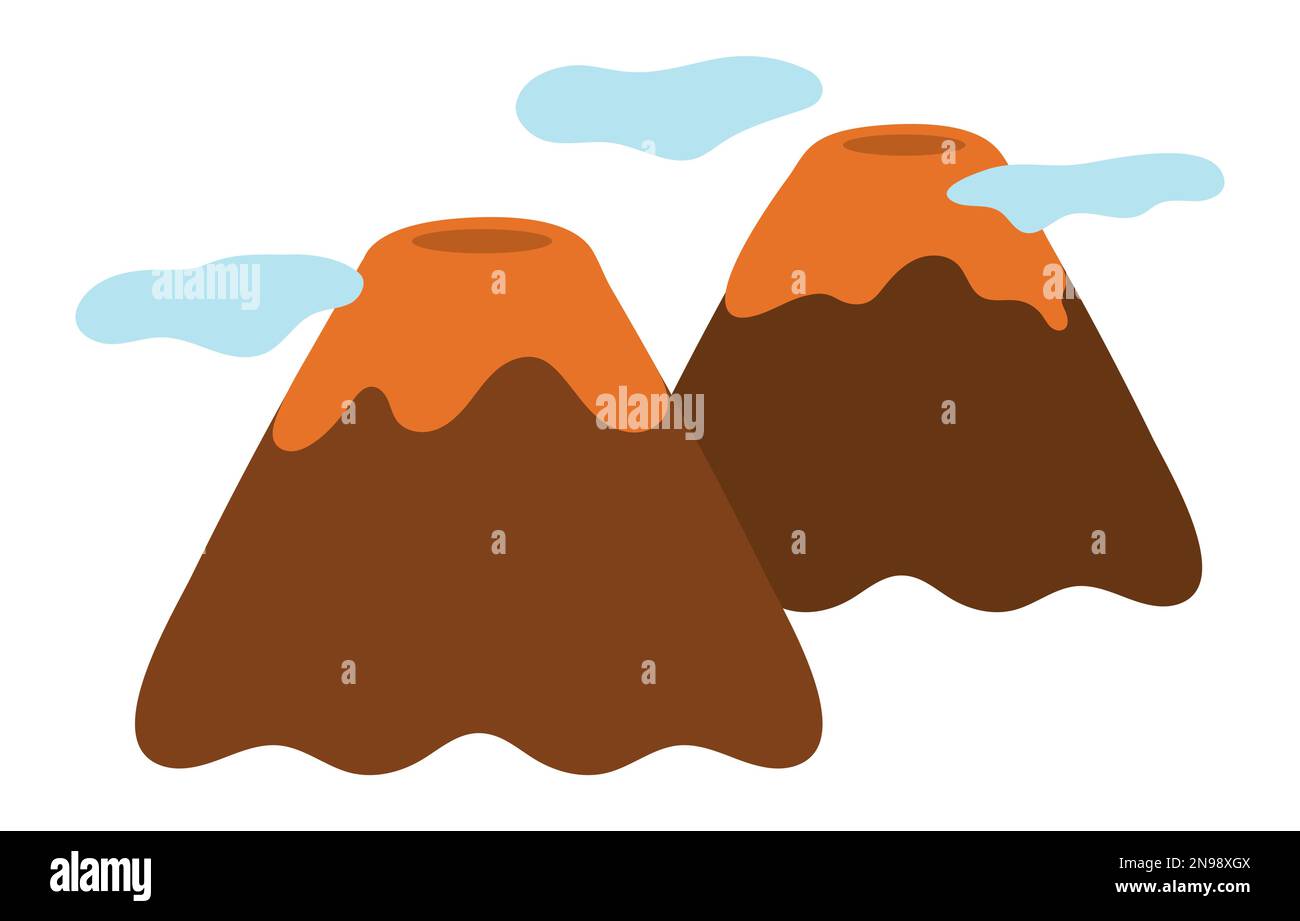 Vector flat volcano mountains with clouds illustration. Rocks icon ...