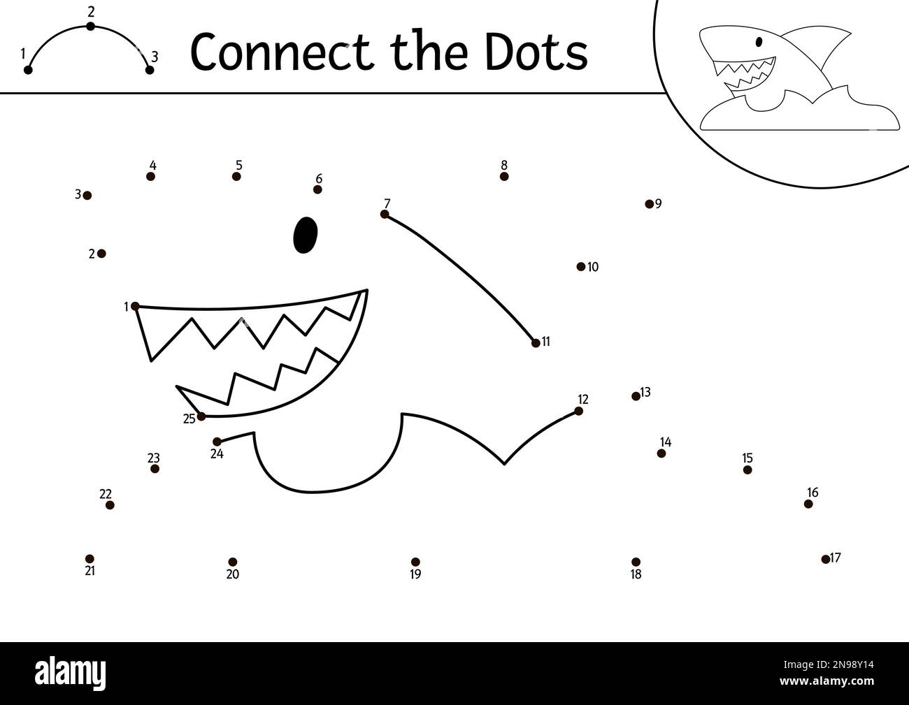 Vector dot-to-dot and color activity with cute shark. Treasure island ...