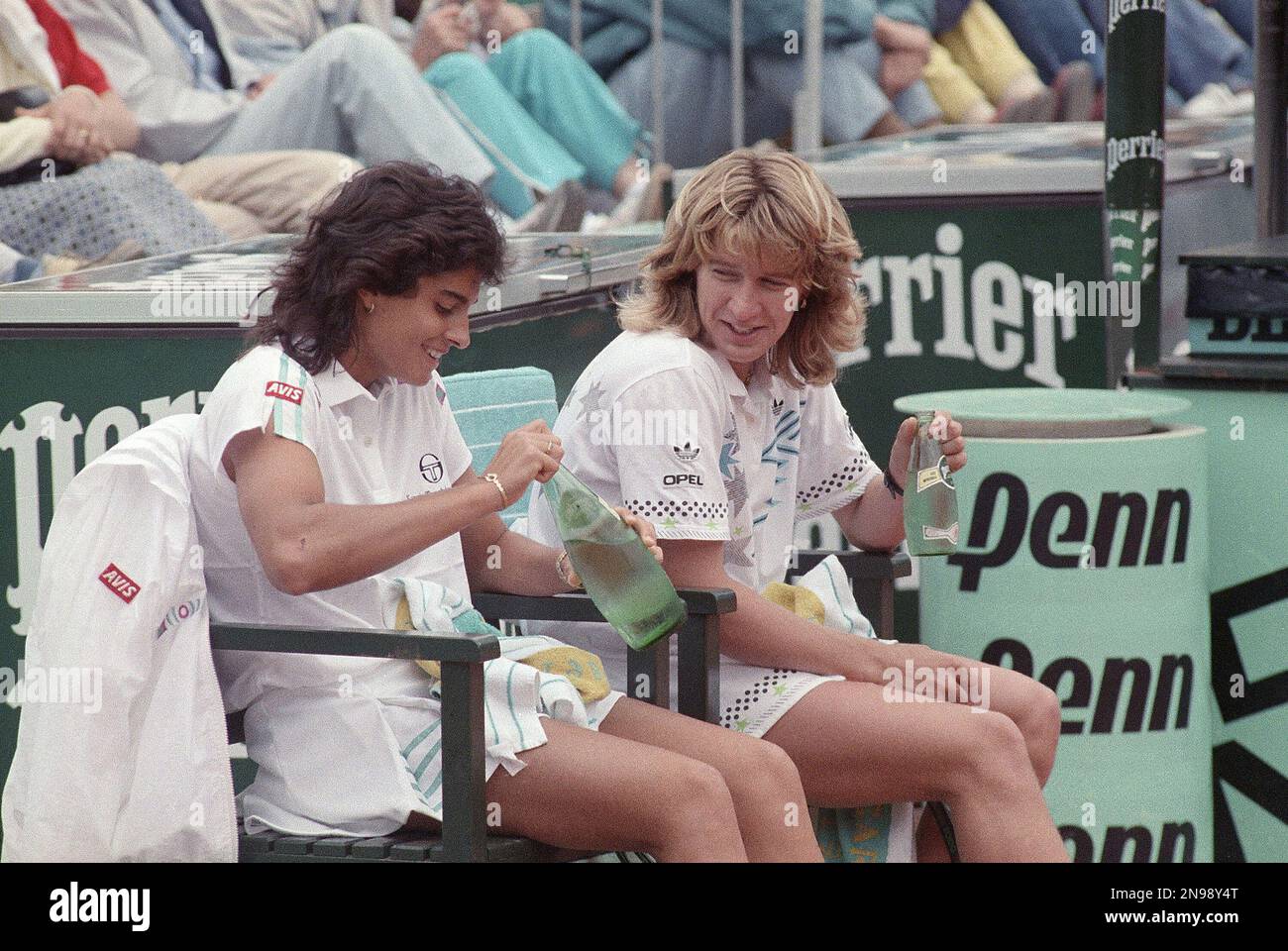 West German Steffi Graf, right, and Argentinian Gabriela Sabatini laugh ...