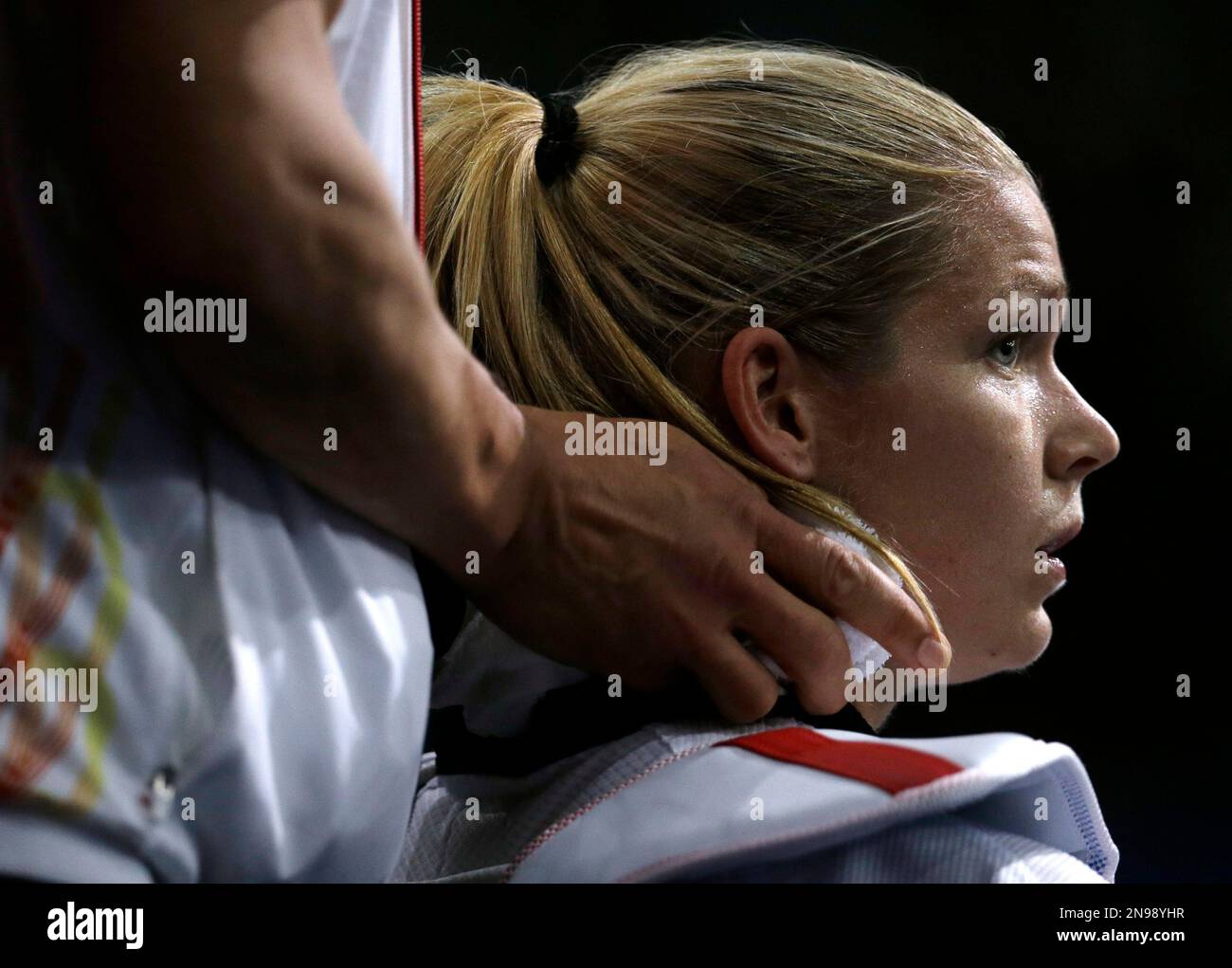Germany's Helena Fromm rests during her match with South Korea's Hwang ...