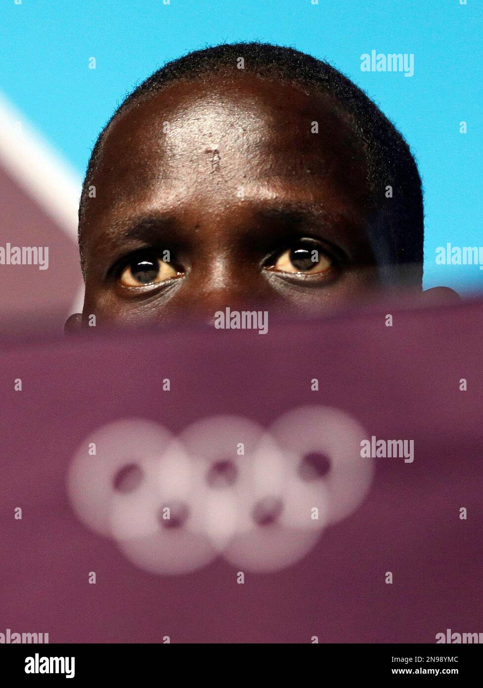 Marathon runner Guor Marial, who is stateless, appears during a news ...