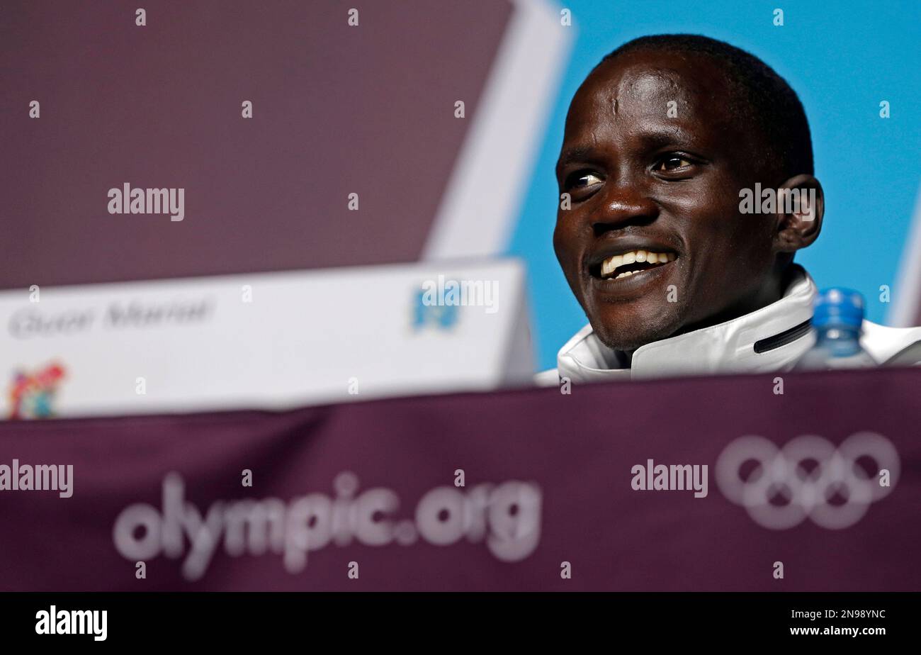 Marathon runner Guor Marial, who is stateless, appears during a news ...