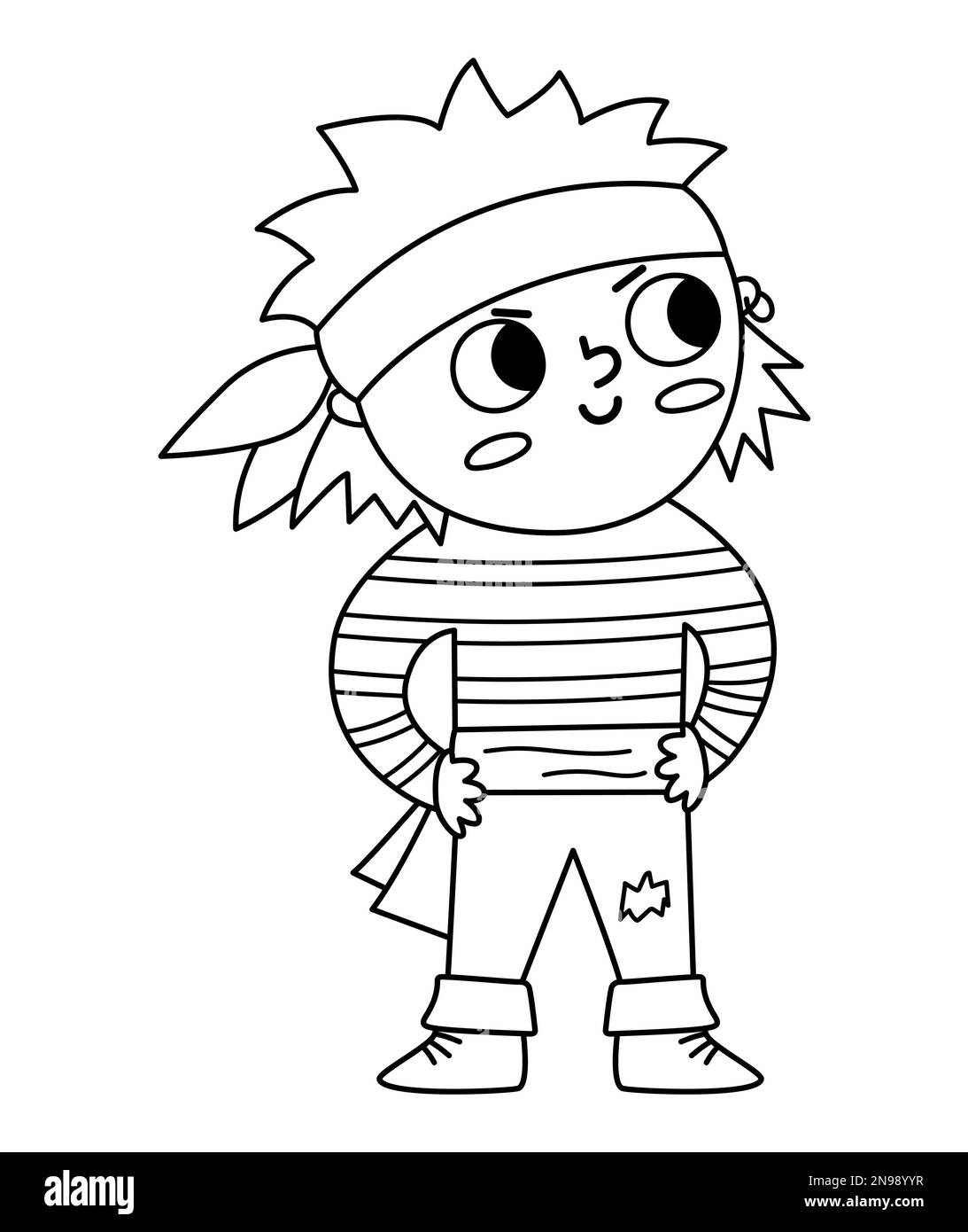 Vector black and white pirate boy icon. Cute line sea captain ...