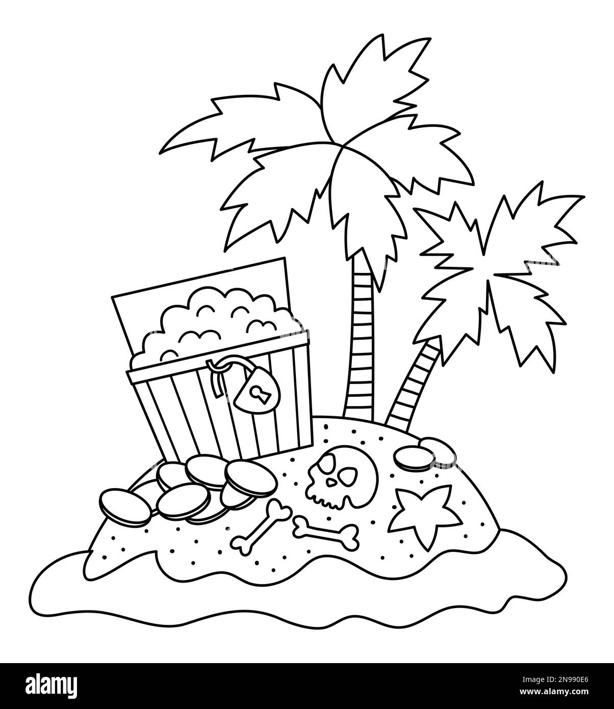 Vector black and white tropical island icon. Cute sea isle with sand ...