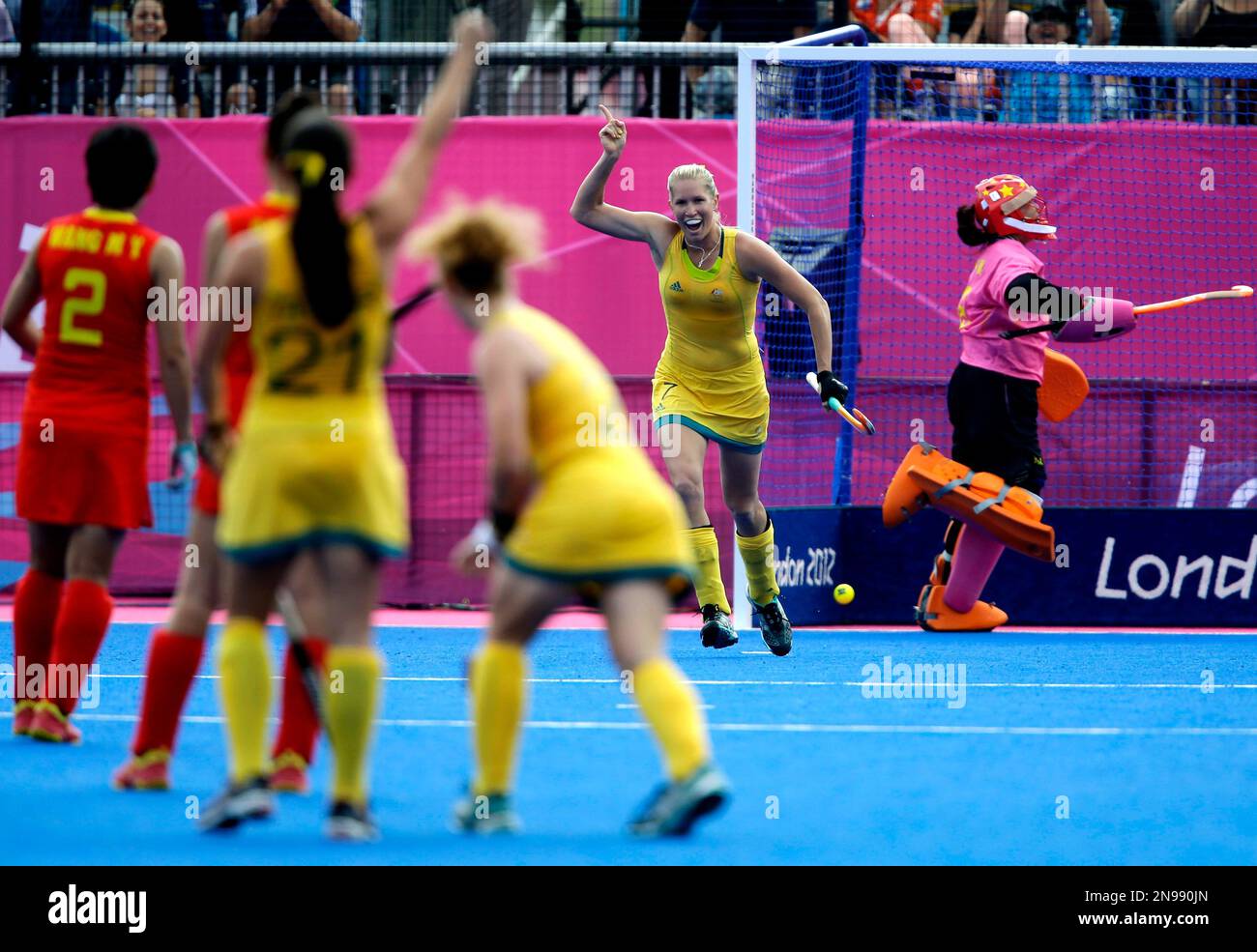 Australia's Jodie Schultz reacts after scoring on a penalty stroke ...