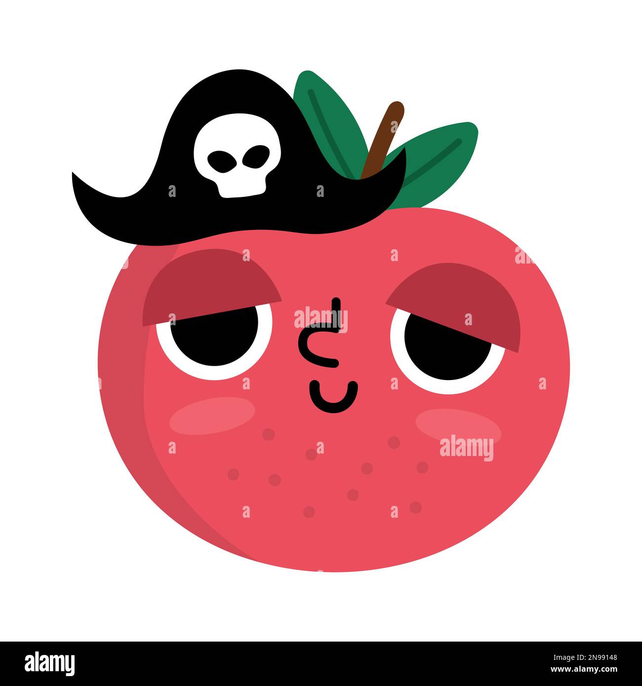 Vector funny kawaii apple icon. Pirate fruit illustration. Comic plant ...