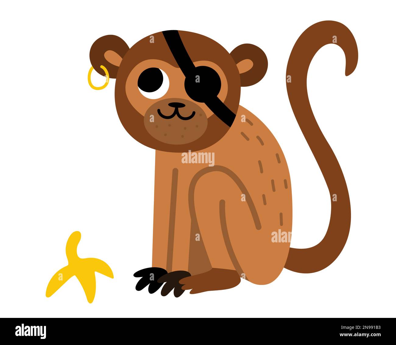 Vector pirate monkey icon. Cute one eye animal illustration. Treasure ...