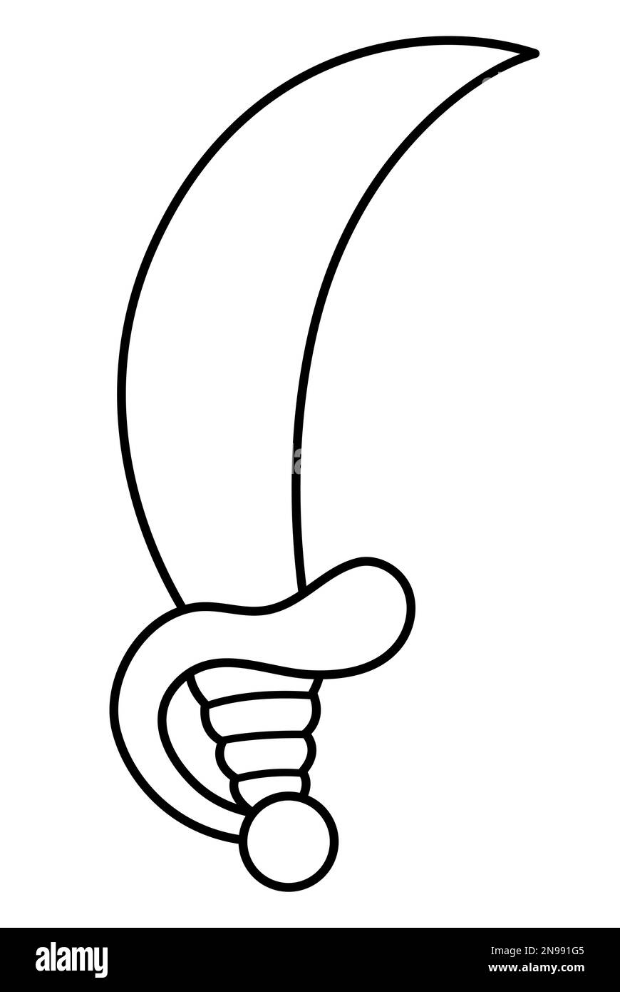 Black and white saber icon. Outline pirate sword illustration. Old line ...