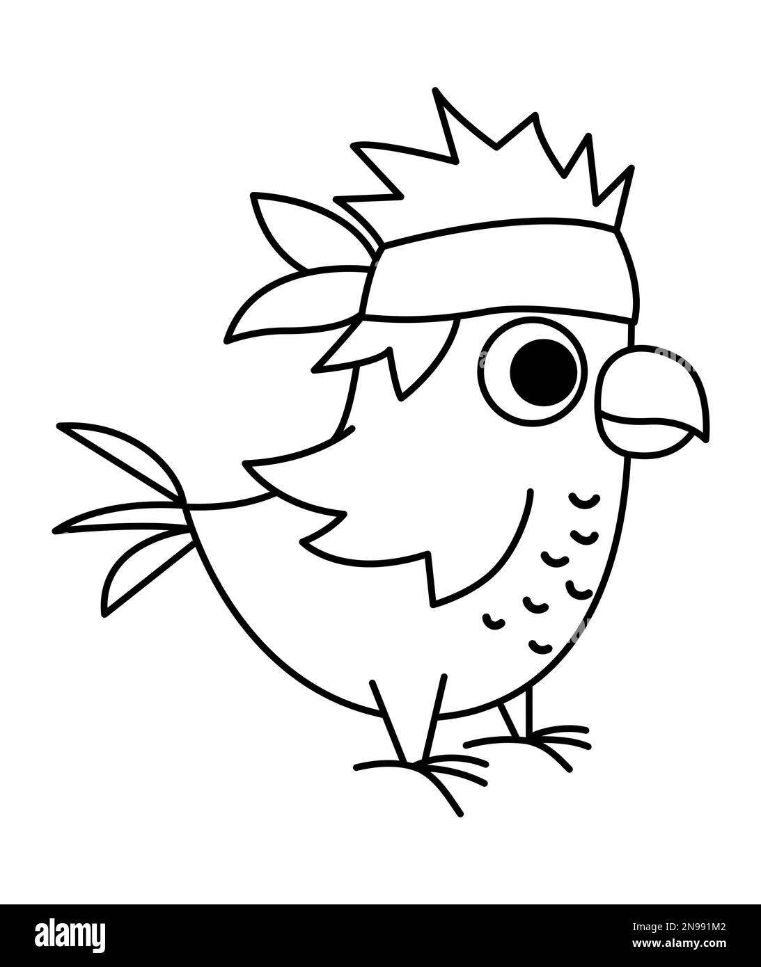Vector black and white pirate parrot icon. Cute line sea bird ...