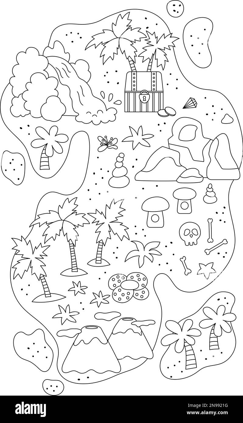 Vector black and white tropical island icon. Cute sea isle with sand ...