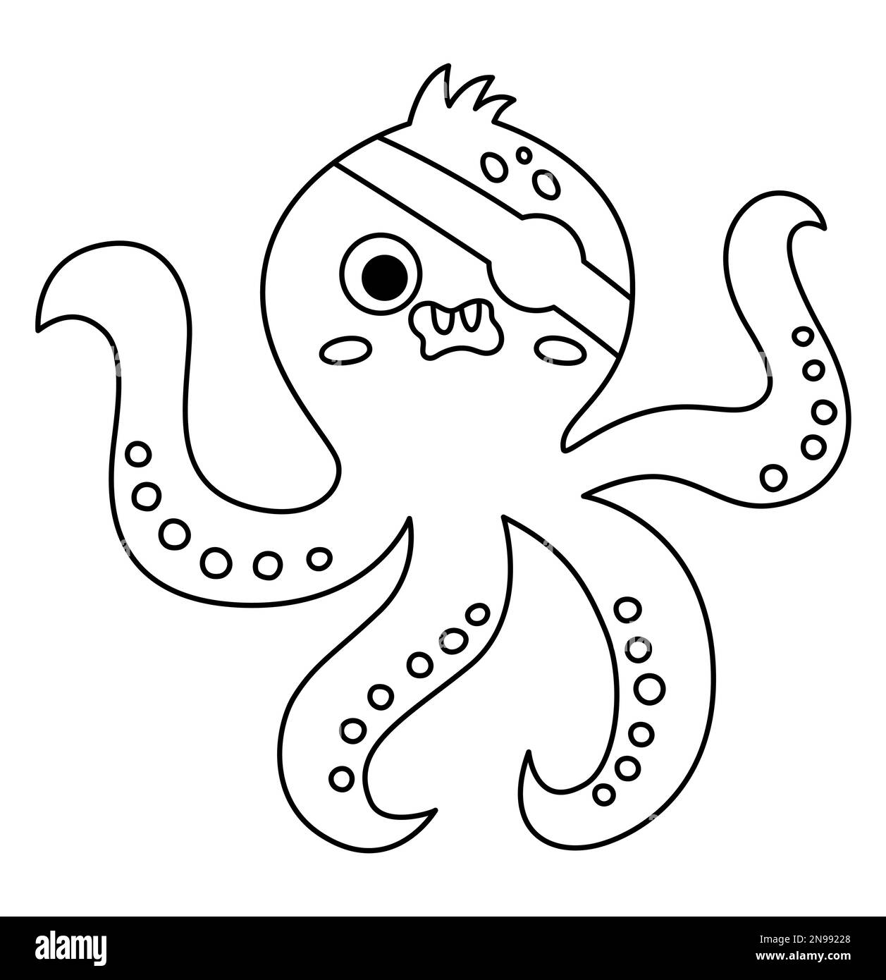 Vector black and white pirate octopus icon. Cute line sea animal ...