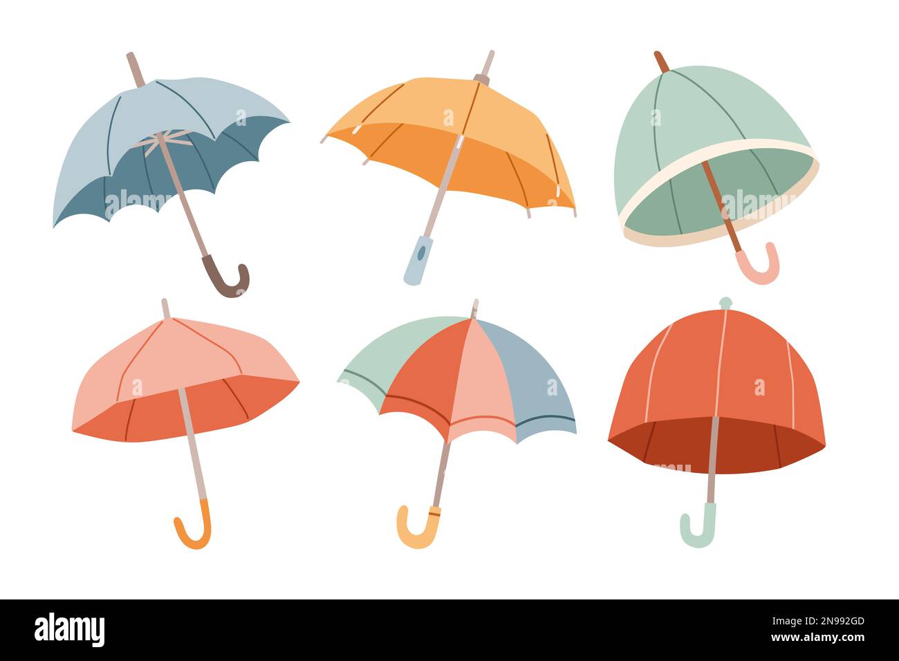 Set of different Umbrellas. Open umbrellas. Various prints. Hand drawn colored Vector ...