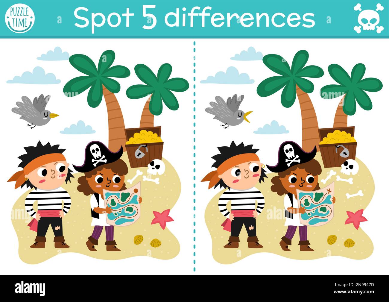 Find differences game for children. Sea adventures educational activity ...