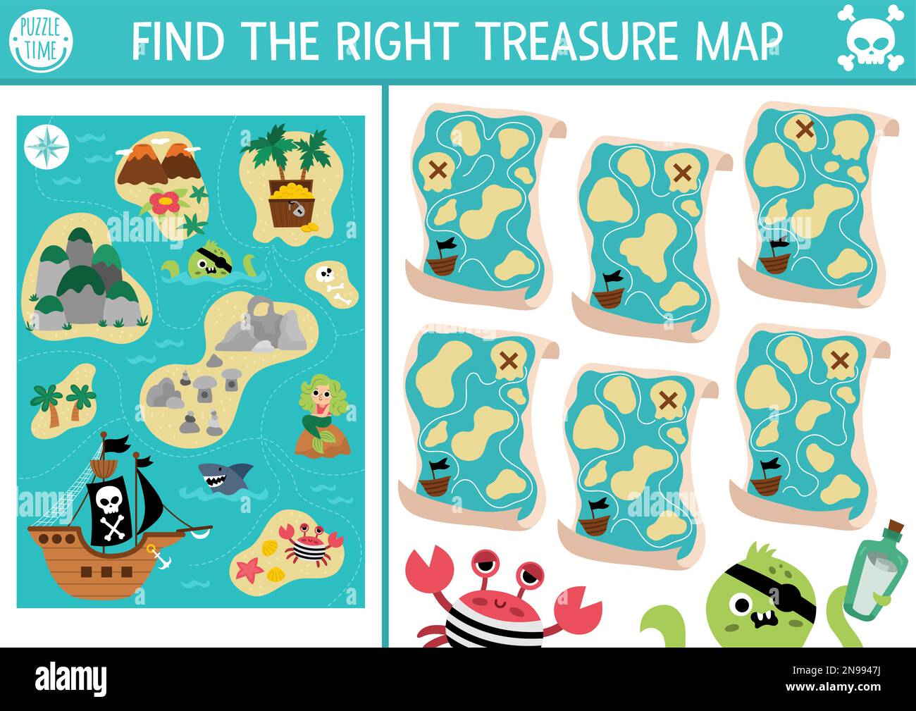 Find the right treasure map. Treasure island matching activity for ...