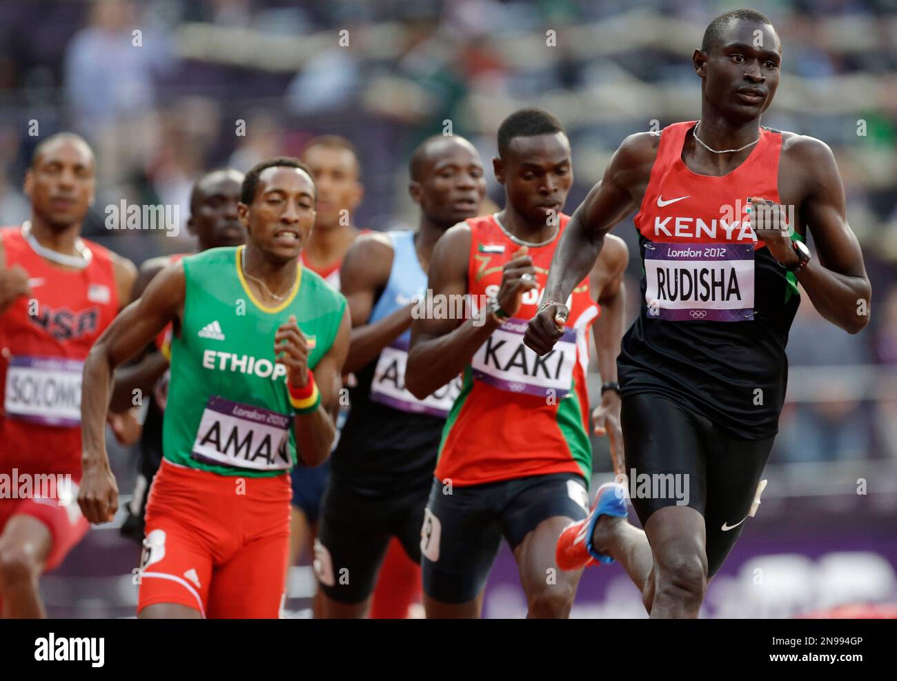 Kenya's David Lekuta Rudisha, right, runs to win the gold medal in the ...