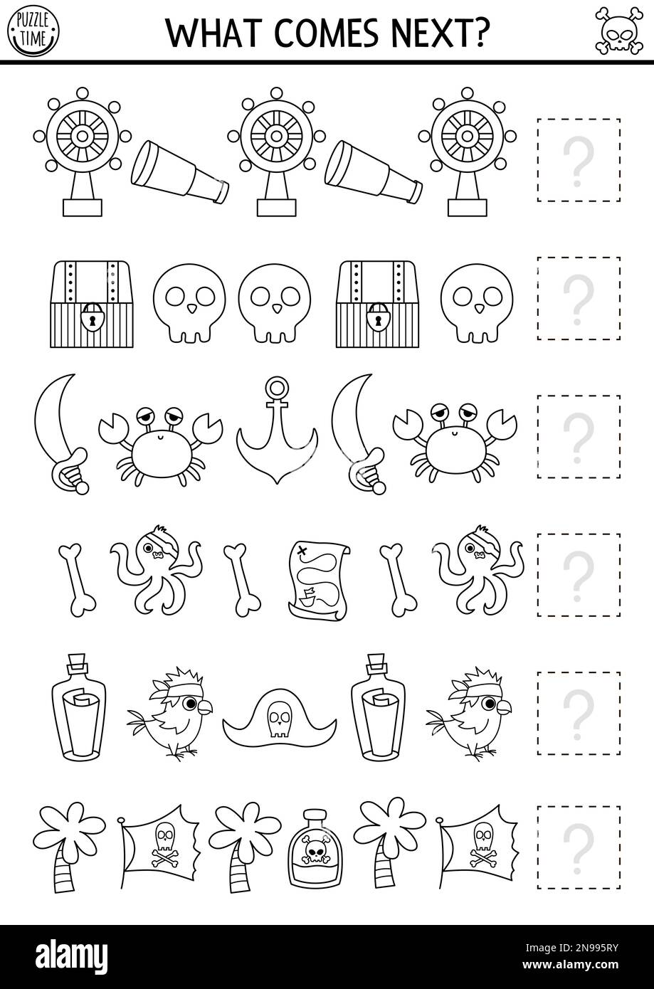 What comes next. Pirate black and white matching activity for preschool ...