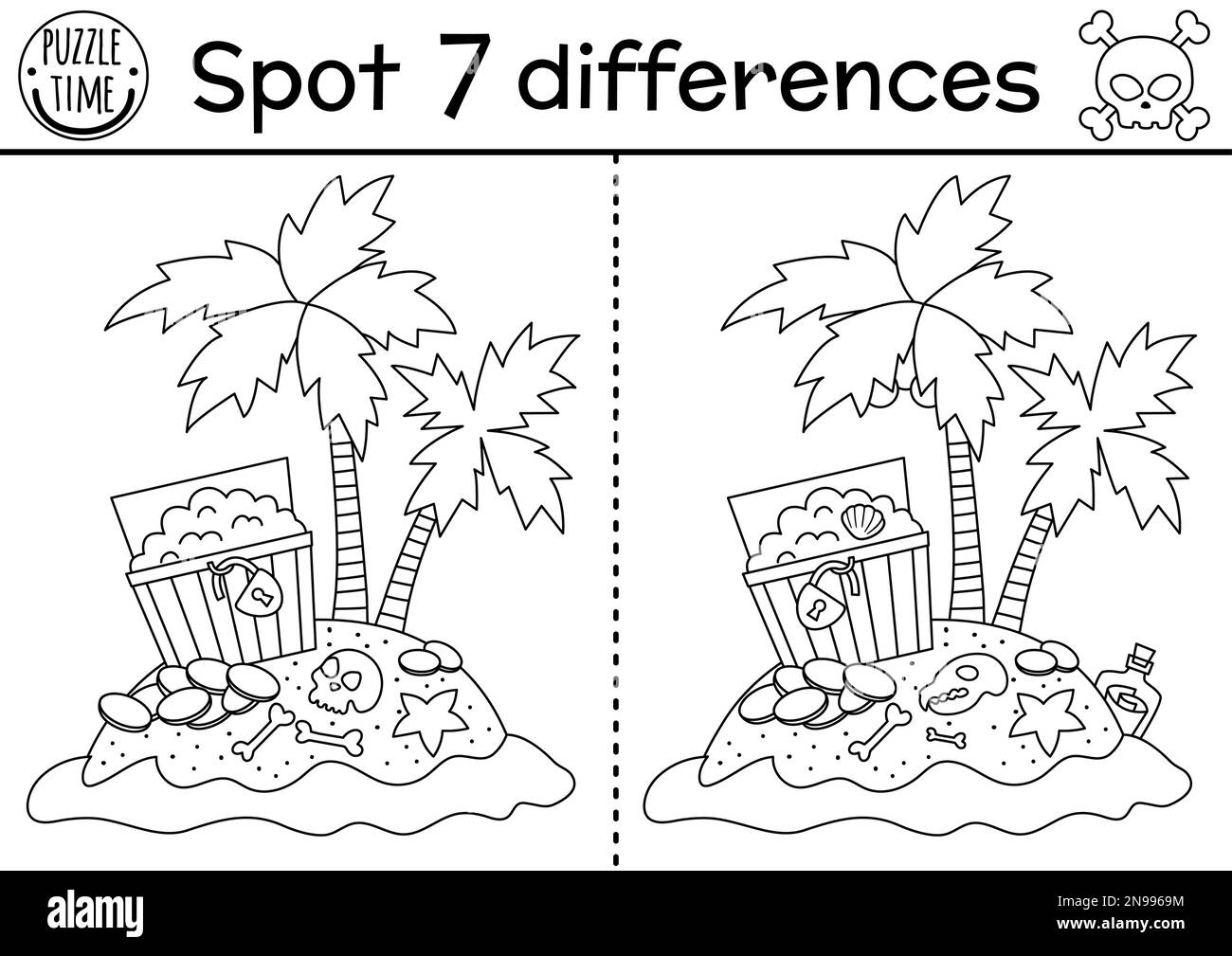 Black and white pirate find differences game for children. Sea ...