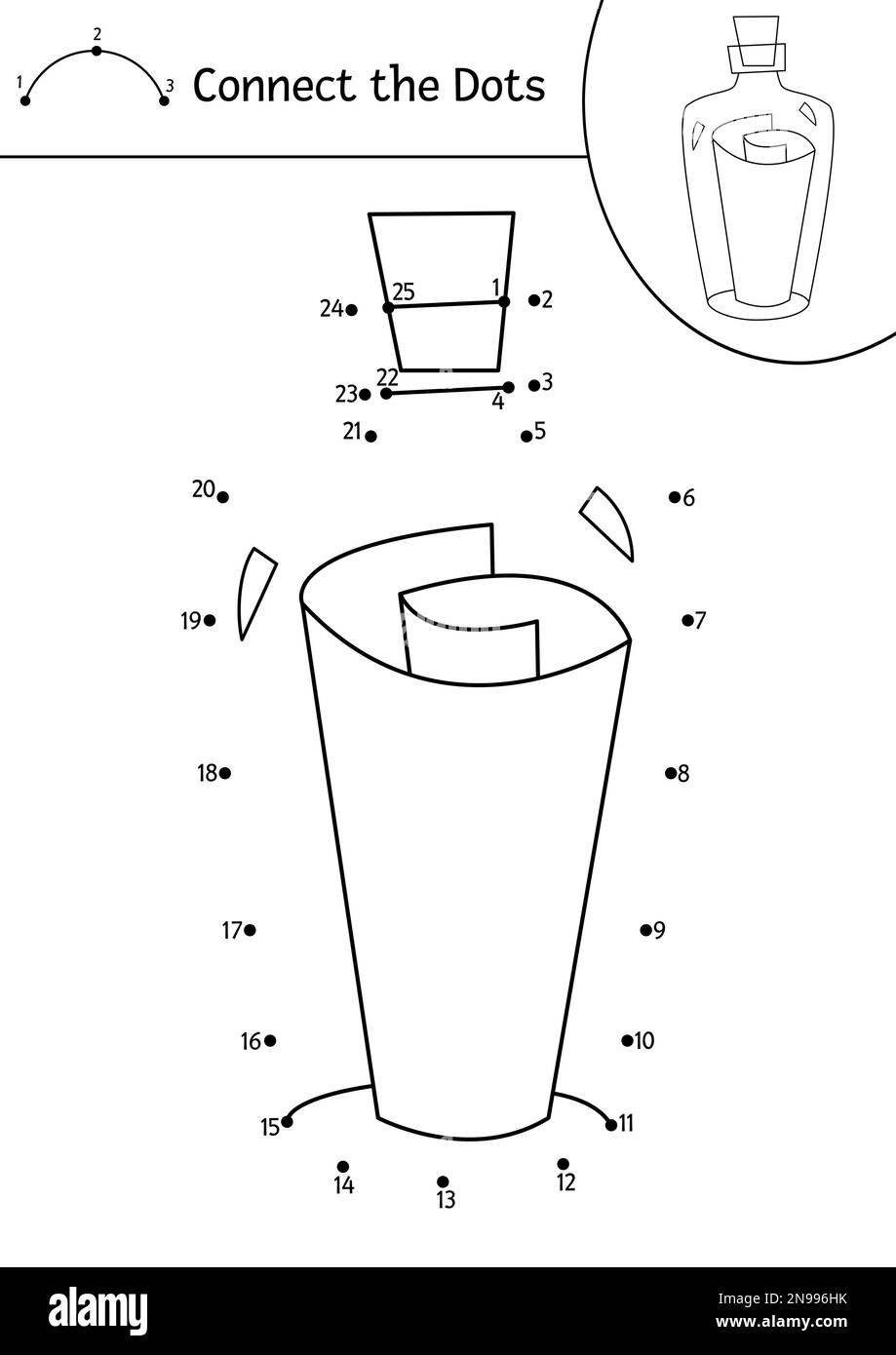 Vector dot-to-dot and color activity with pirate bottle with letter ...