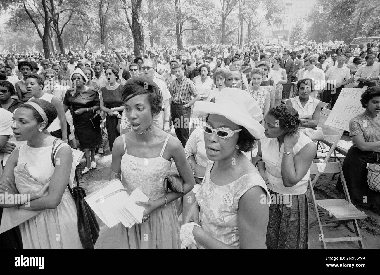 Attendees at a memorial service for Medgar Evers sang a hymn at Boston Common, June 26, 1963 ...