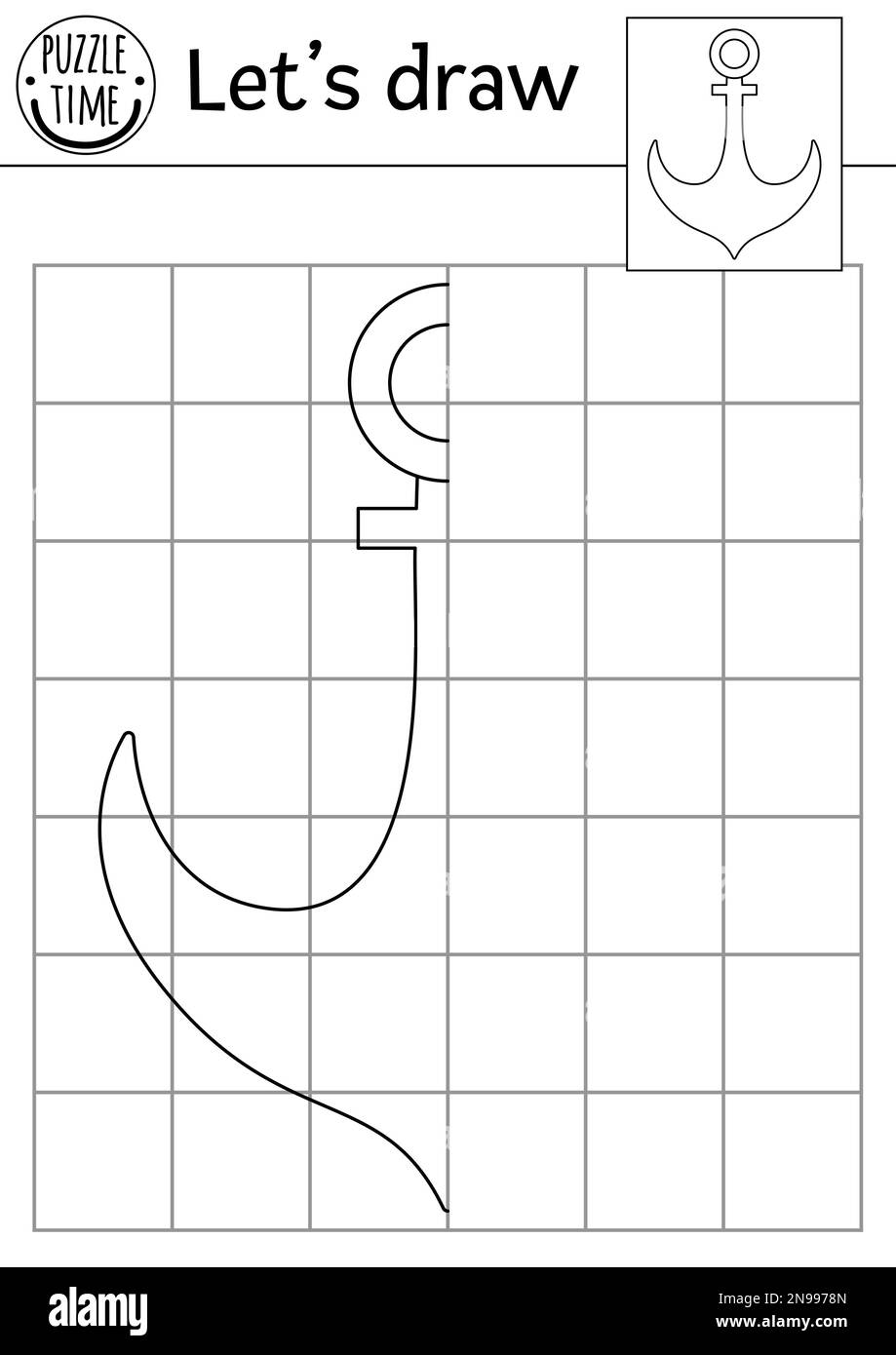 Complete the anchor picture. Vector pirate symmetrical drawing practice ...