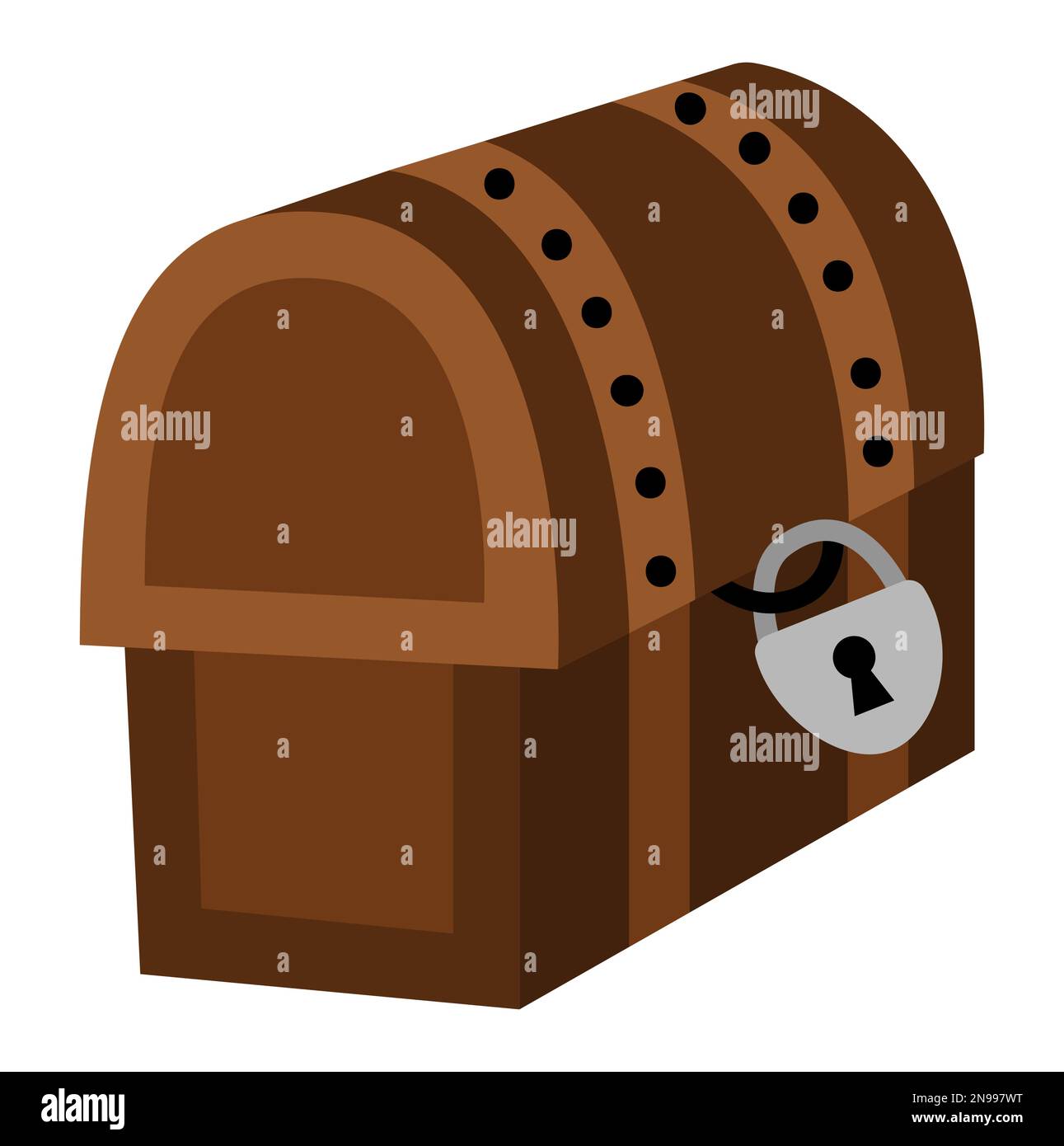 Treasure chest icon. Pirate wooden coffer with jewelry and lock ...