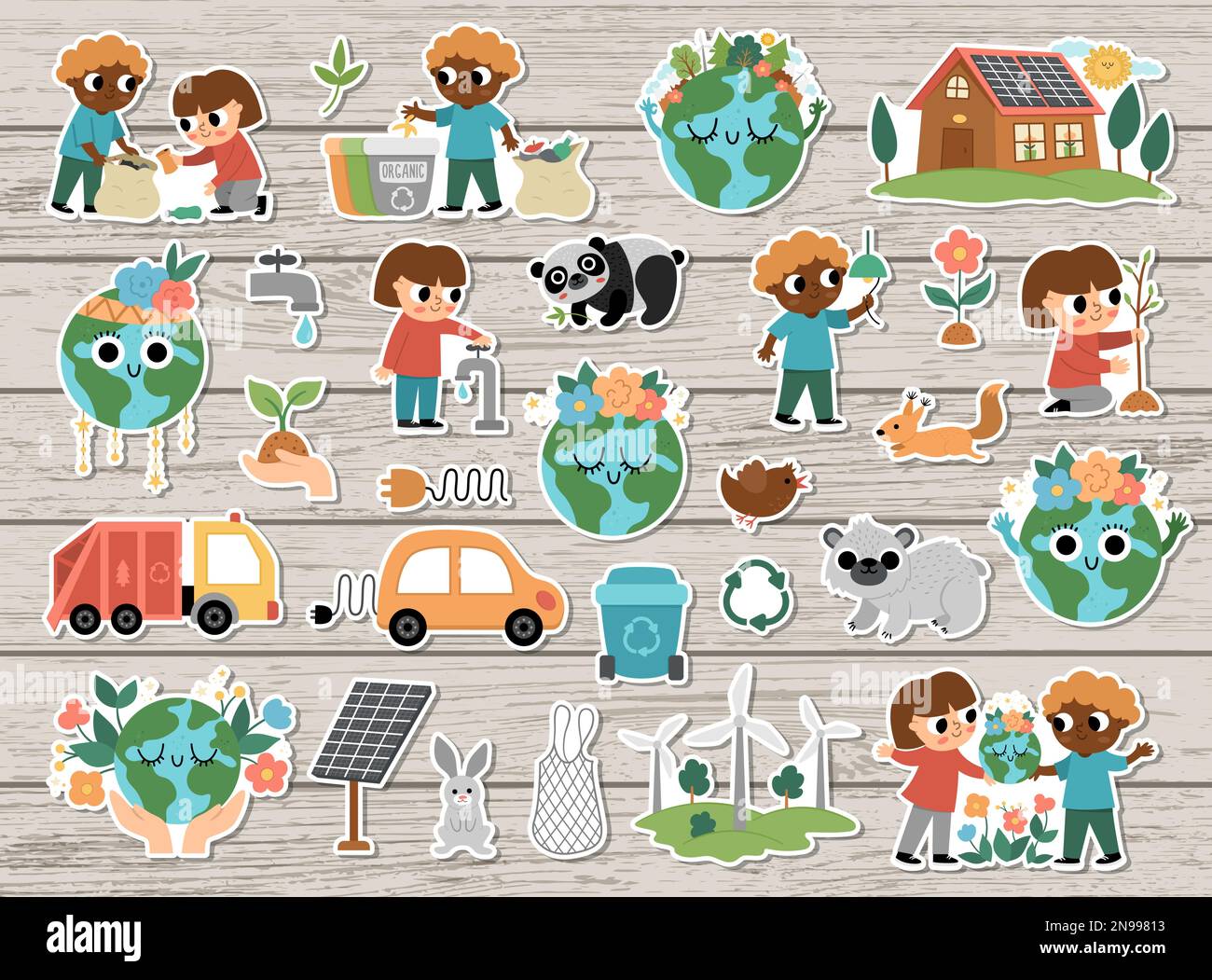 Vector ecological stickers set for kids. Earth day patches collection ...