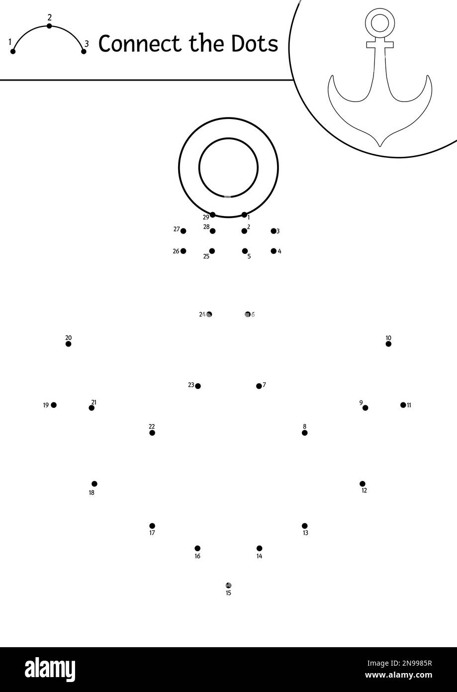 Vector dot-to-dot and color activity with pirate anchor. Treasure ...