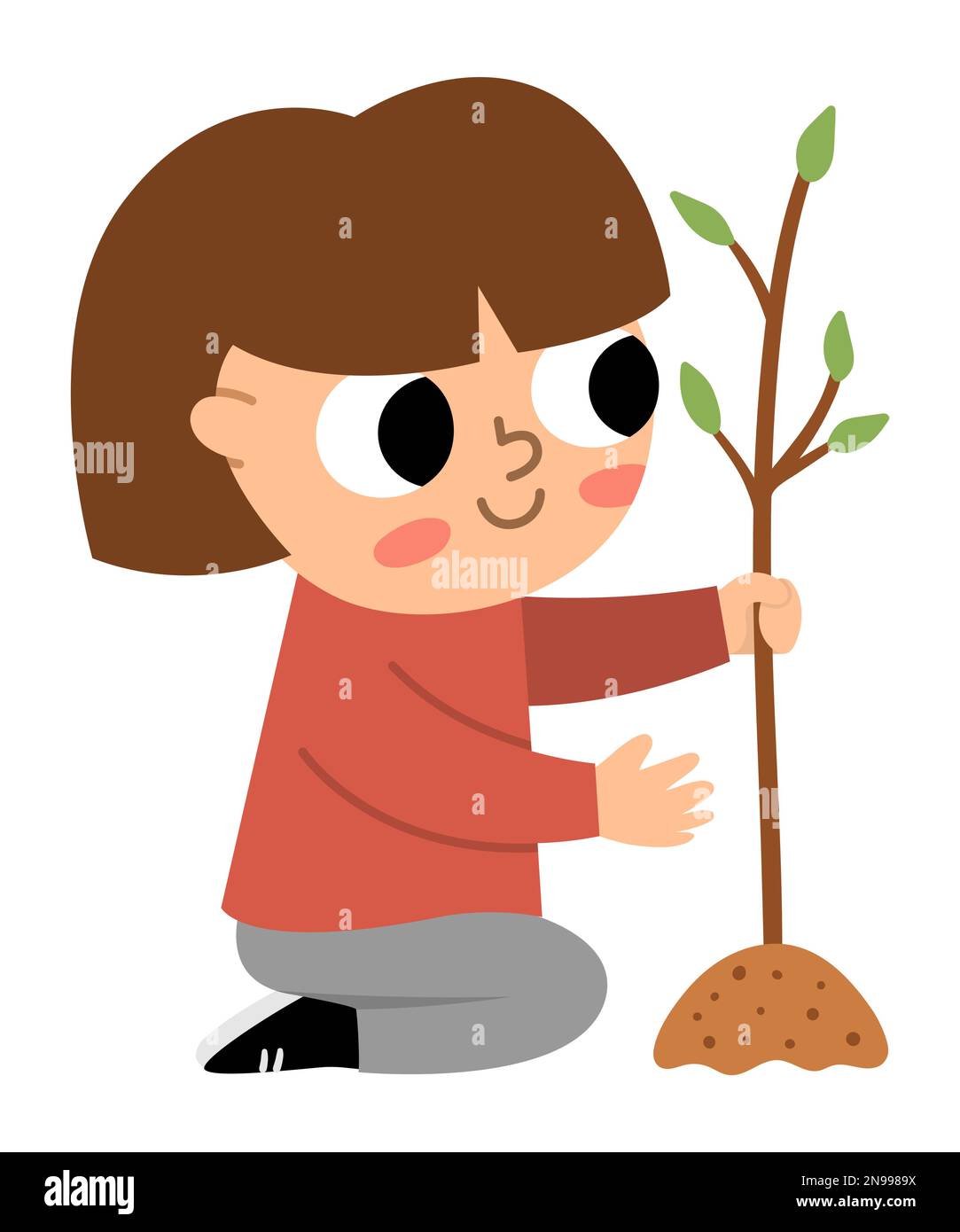 Girl seeding plant icon. Cute eco friendly kid. Child planting a tree ...
