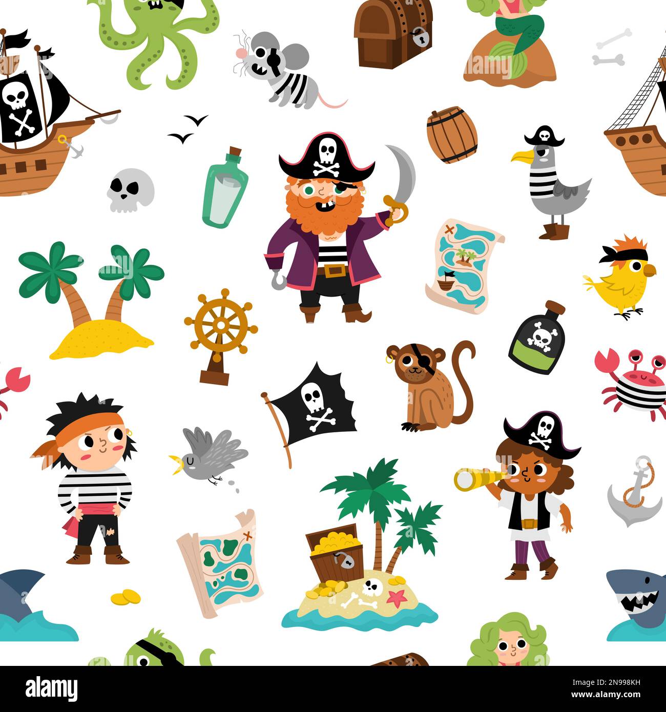 Vector pirate seamless pattern. Cute sea adventures repeat background ...