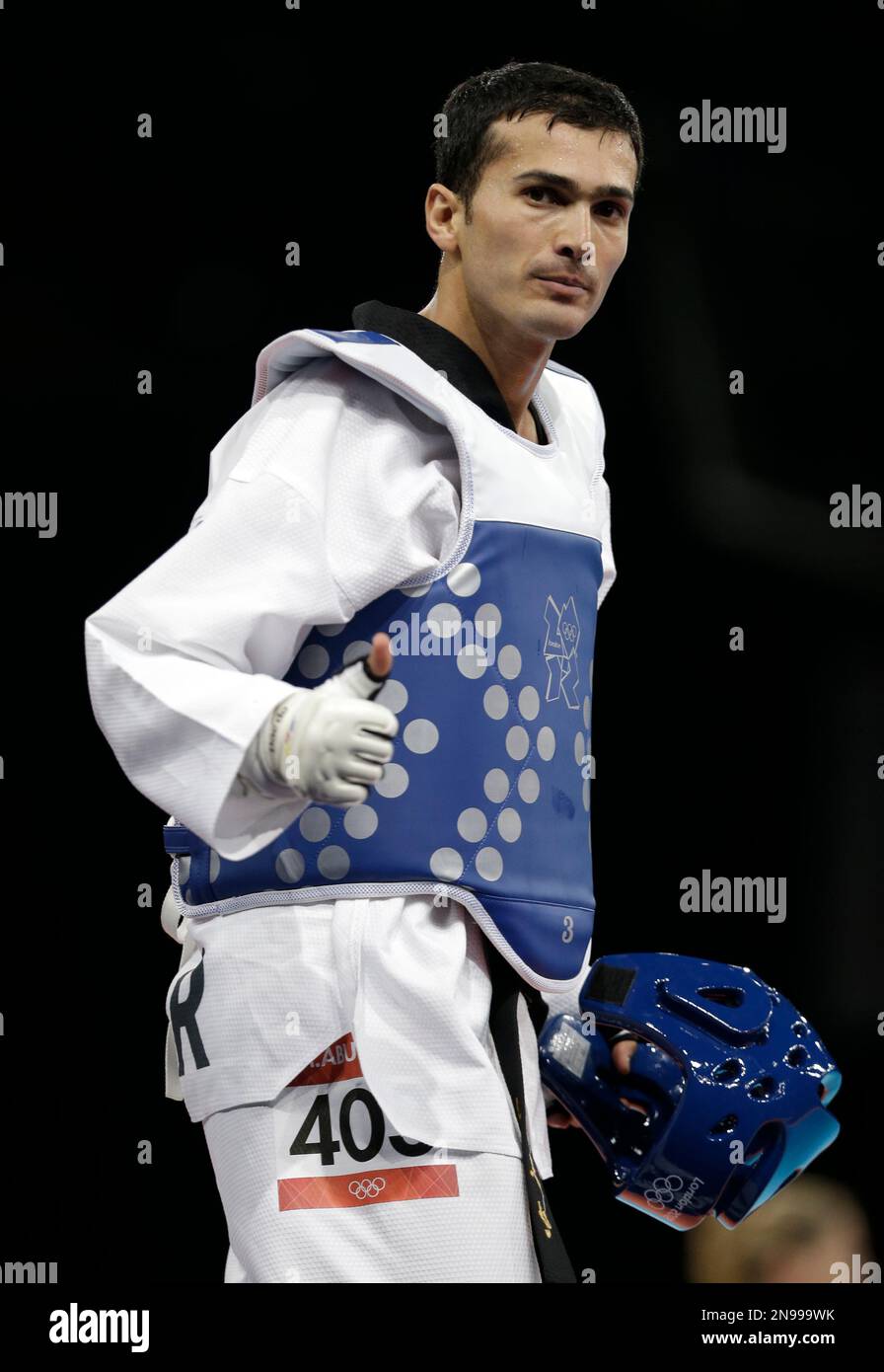 Jordan's Mohammad Aabulibdeh reacts after his fight against Nigeria's ...