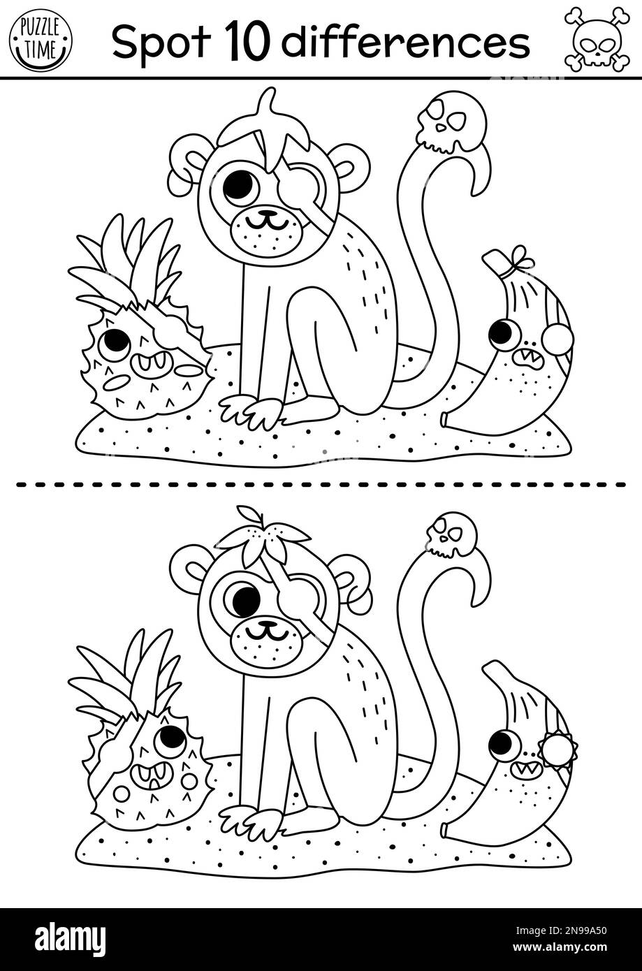 Black and white find differences game for children. Sea adventures line ...