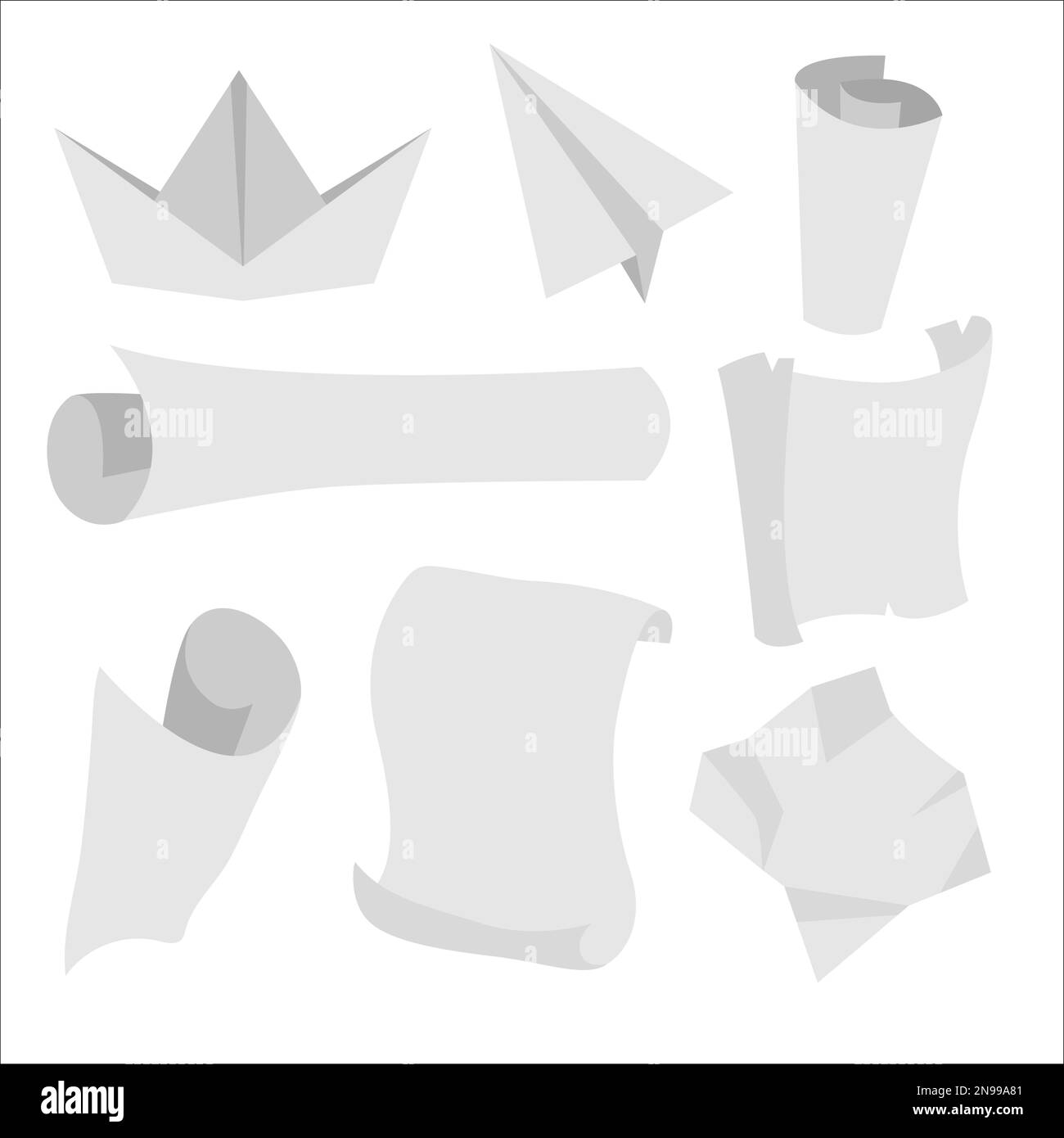 Vector paper set. Paper ship, scroll, plane and serviette illustration ...