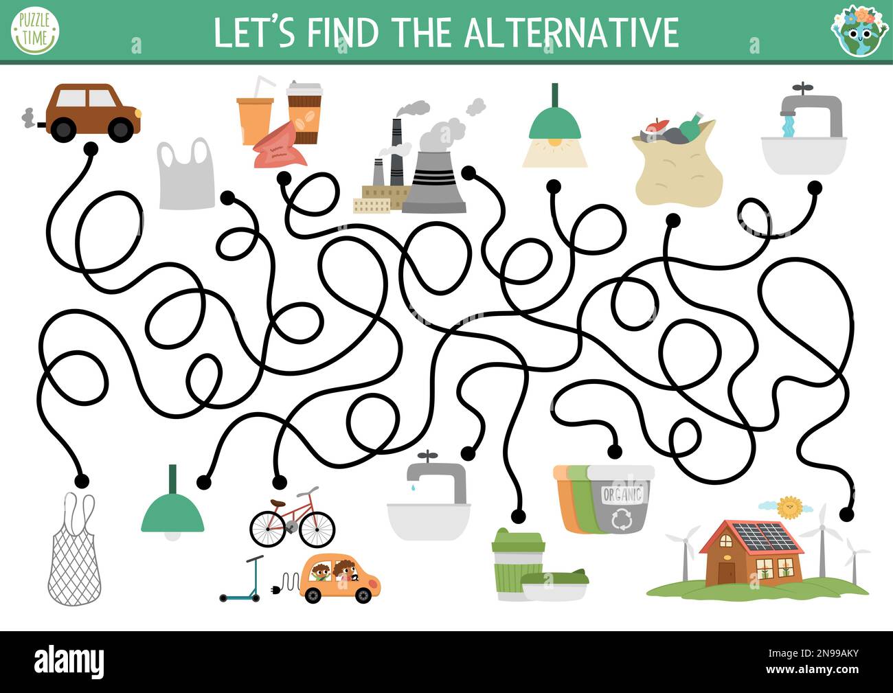 Ecological maze for children. Earth day preschool activity. Eco ...