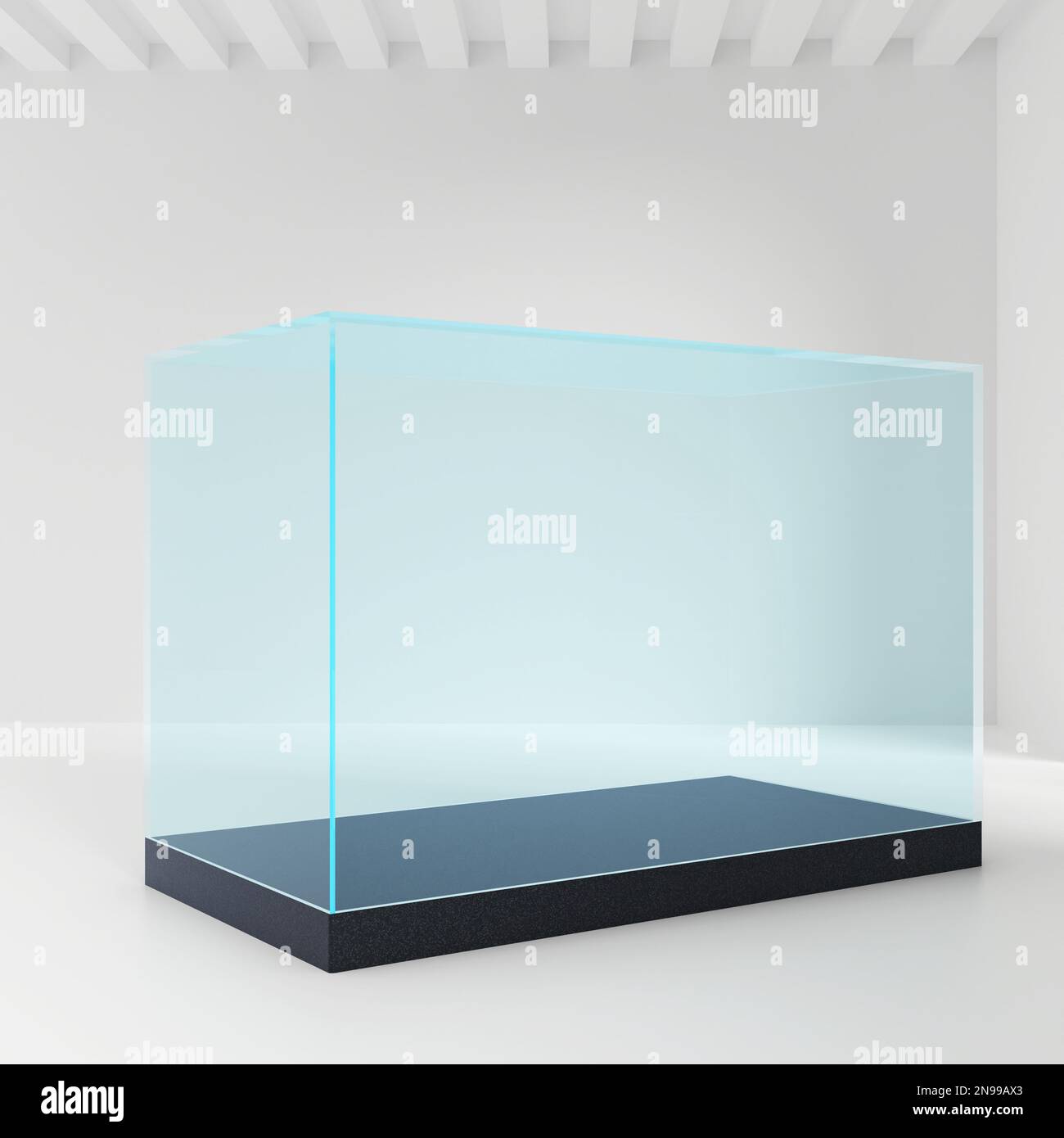 Realistic glass square showcase. Empty glass box in room. 3d illustration Stock Photo - Alamy