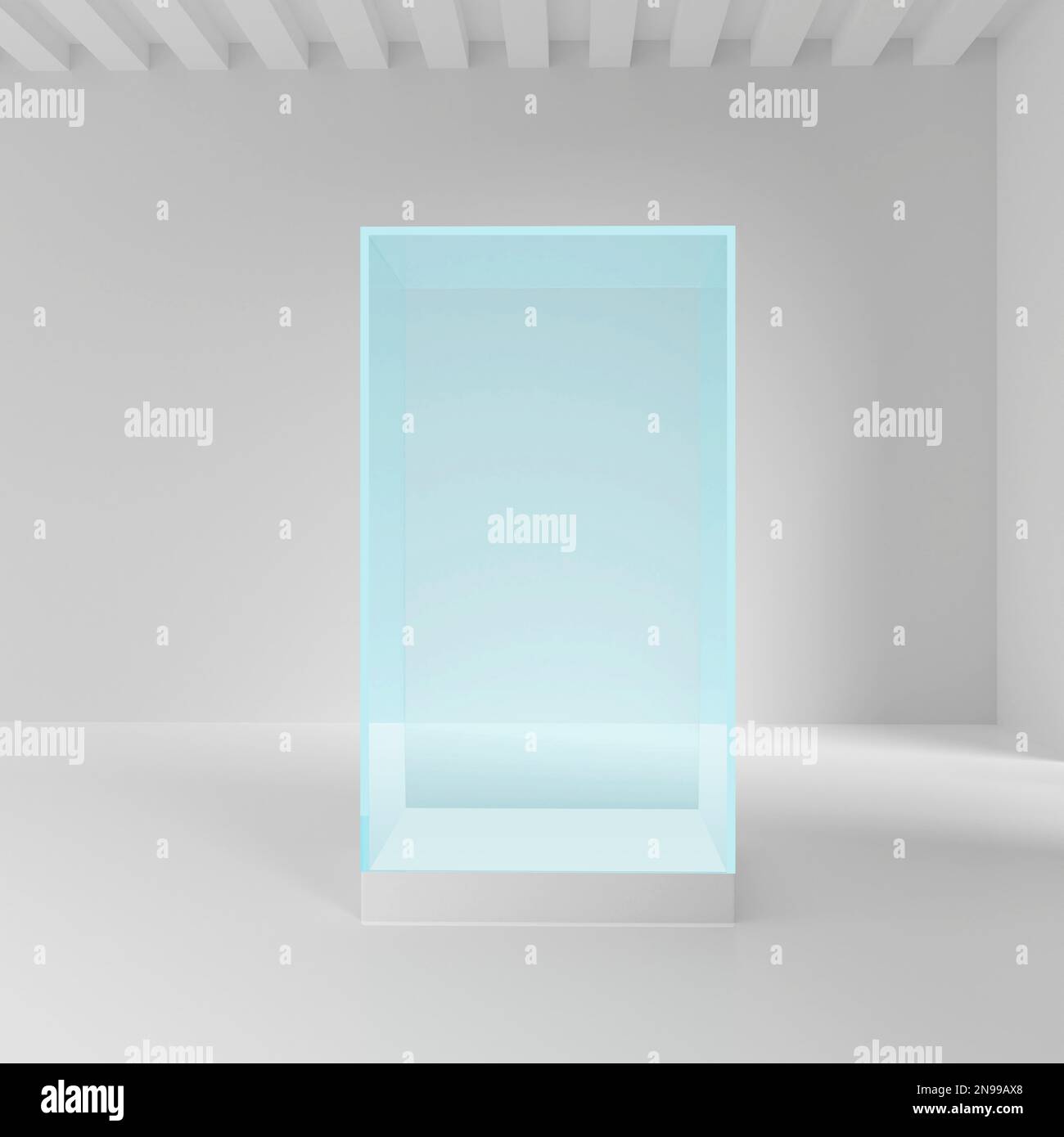 Empty glass showcase in cube shape for presentation on white Stock ...